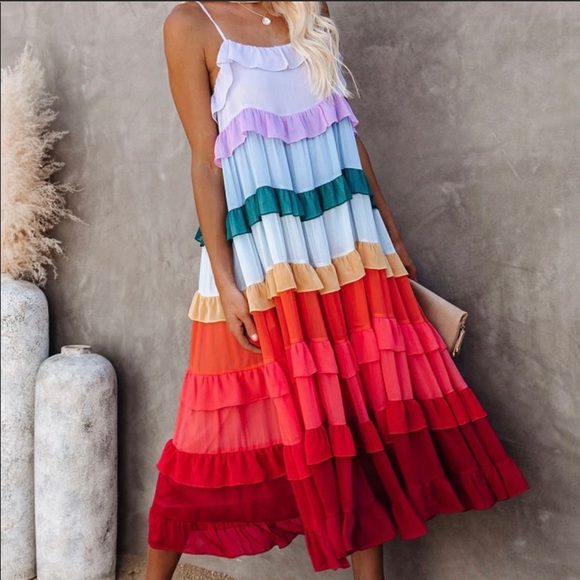 Dresses | Rainbow Ruffle Midi Dress | Poshmark